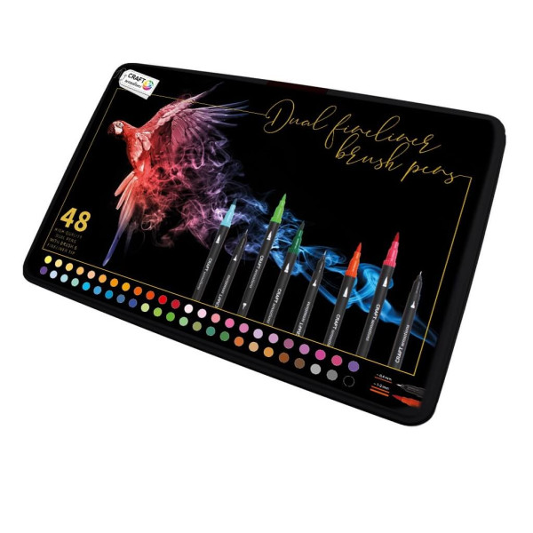 Set 120 markere Nassau Fine Art cu 2 capete tip liner si pensula in ...